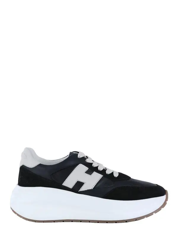 Hogan Leather And Suede Lace-up Sneakers With Platform Sole - Black