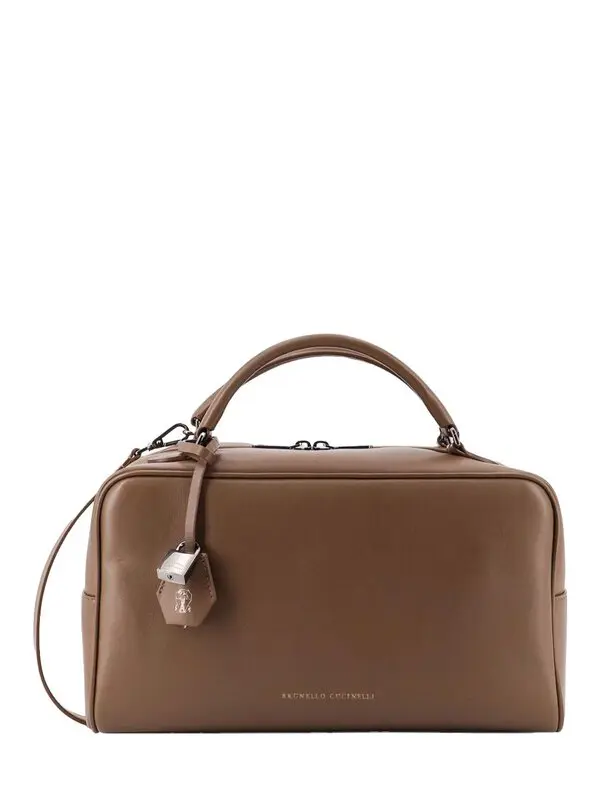 Brunello Cucinelli Leather Boston Bag - Sand