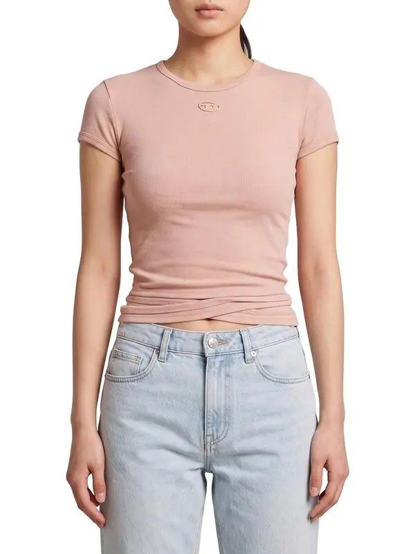 DIESEL® Ribbed T-shirt With Tie Detail - Pink