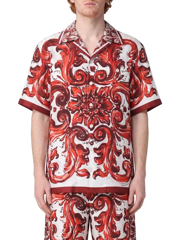 Dolce & Gabbana Majolica Print Short-sleeved Silk Bowling Shirt - Ruby
