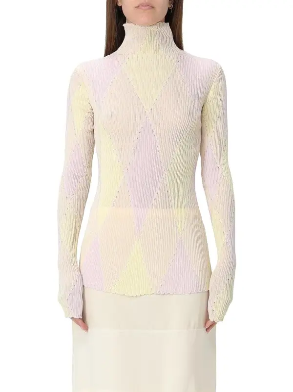 Burberry Ribbed Diamond Jacquard Knit High Neck Top - Multicolor