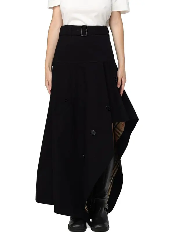 Burberry Asymmetrical Belted High-waisted Cotton Maxi Skirt - Black