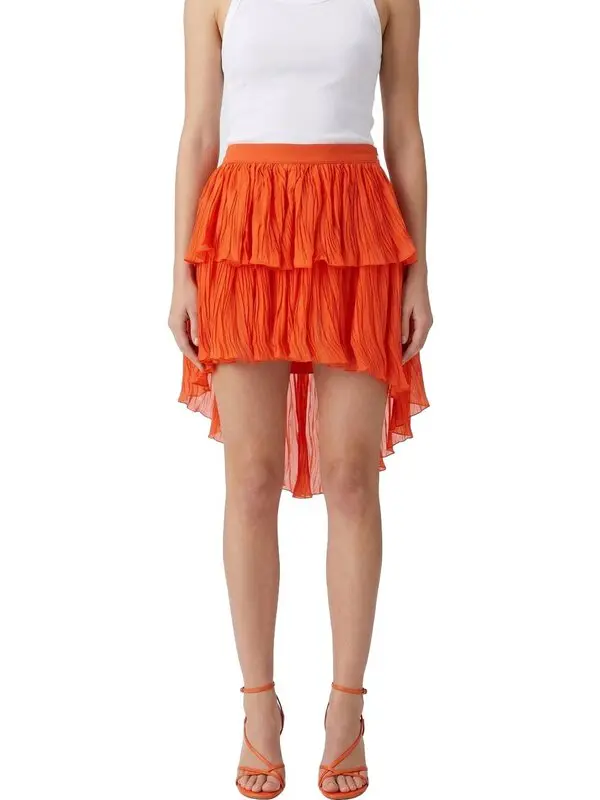 Blumarine Pleated Tiered Asymmetrical Mini Skirt - Orange