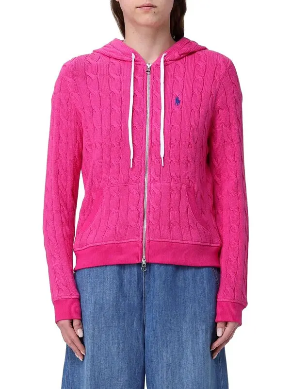 Polo Ralph Lauren Cable Knit Zip Hoodie - Fuchsia