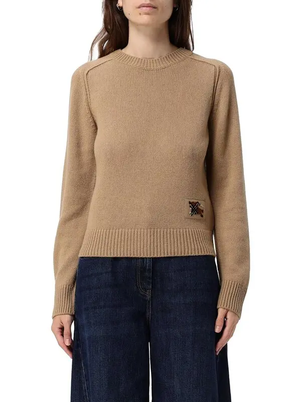 Burberry Cashmere Crewneck Sweater With Embroidered Ekd Logo - Camel