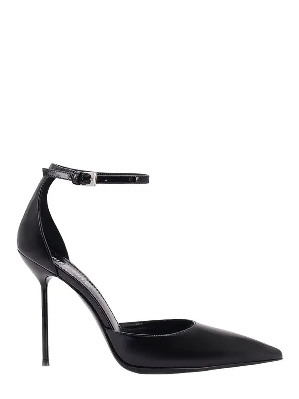 Paris Texas Pointed Toe High Heel Ankle Strap Court Shoes - Black