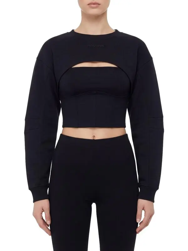 Patrizia Pepe Long Sleeve Cropped Top With Cut-out Detail - Black