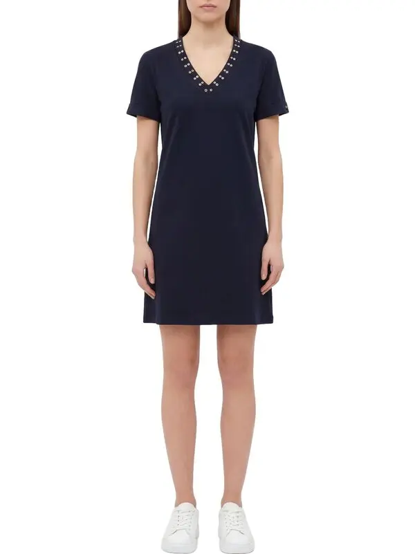 Liu Jo Cotton Blend Mini Dress With Metallic Eyelets - Black