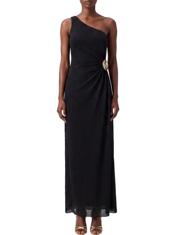 Oseree One-shoulder Lurex Evening Gown - Black