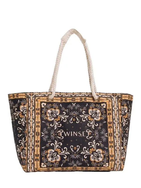 TWINSET Printed Cotton Tote Bag - Black