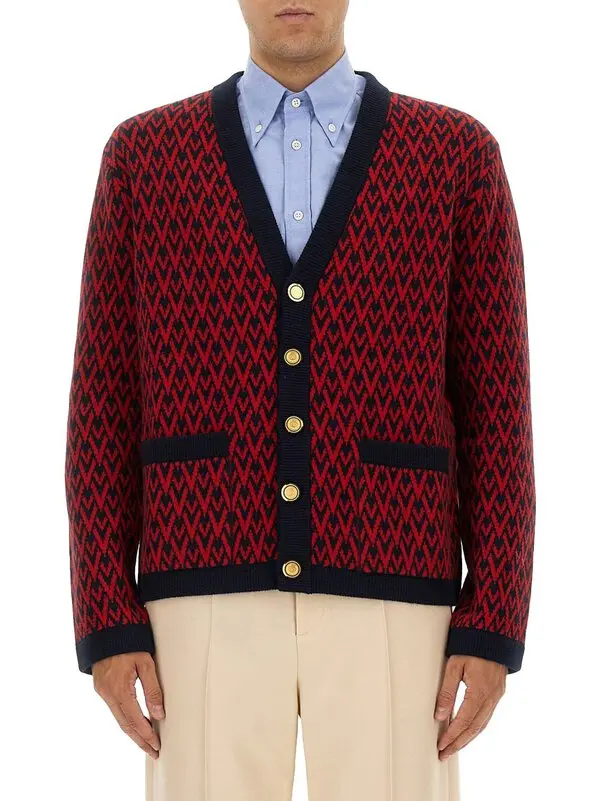 Valentino Garavani V Geometric Knit Cardigan - Red