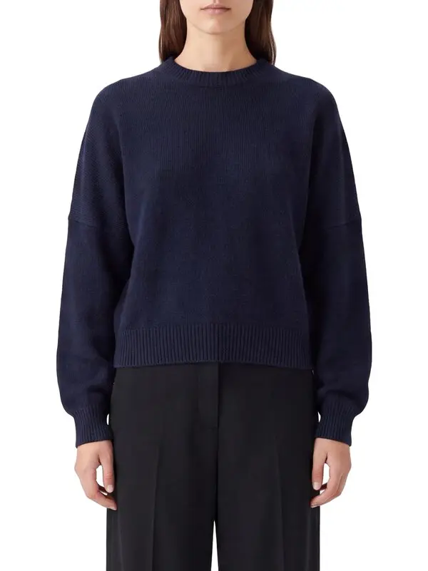 Khaite Pure Cashmere Crew Neck Sweater With Ribbed Trims - Blue