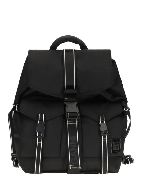 GANNI Recycled Polyamide Backpack With Flap And Adjustable Buckles - Black