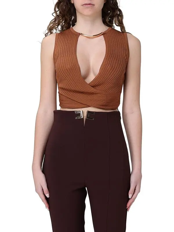 Elisabetta Franchi Viscose Blend Cropped Knit Top - Leather