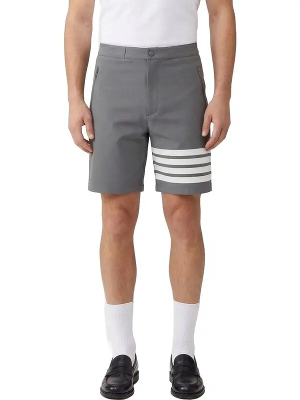 Thom Browne Slim Fit Viscose Blend Shorts With Striped Detail - Grey