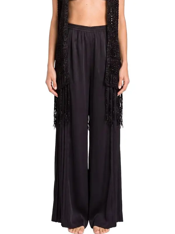 TWINSET Pleated Crêpe Palazzo Trousers - Black