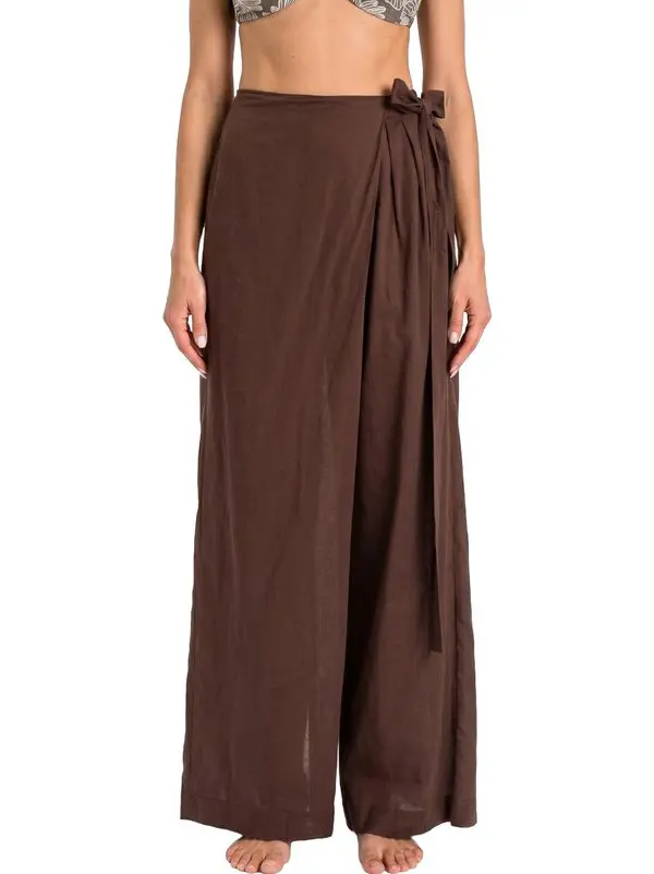 TWINSET Wide Leg Cotton Trousers - Coffee