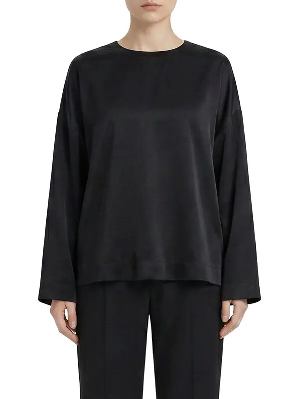 TOTEME Silk Blend Round Neck Top - Black
