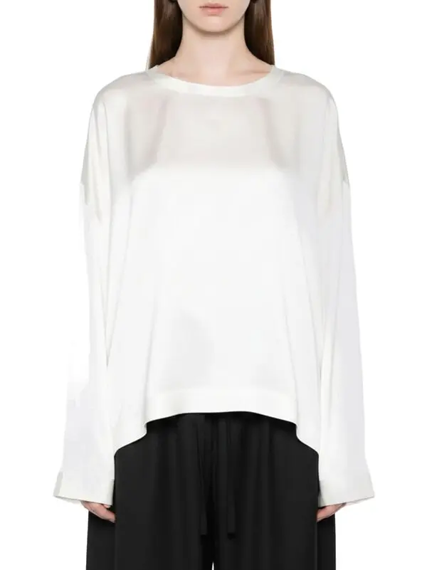 TOTEME Silk Blend Round Neck Top - White