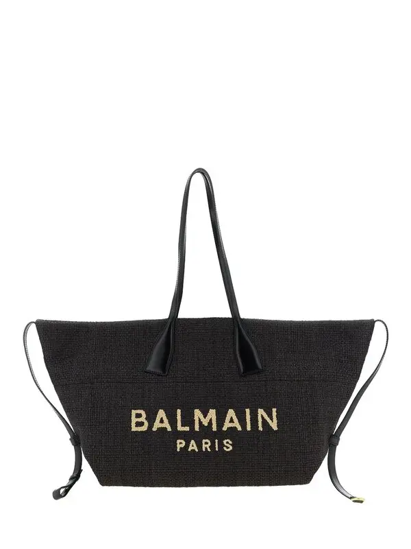 Balmain Woven Tote Bag With Logo Detail - Black