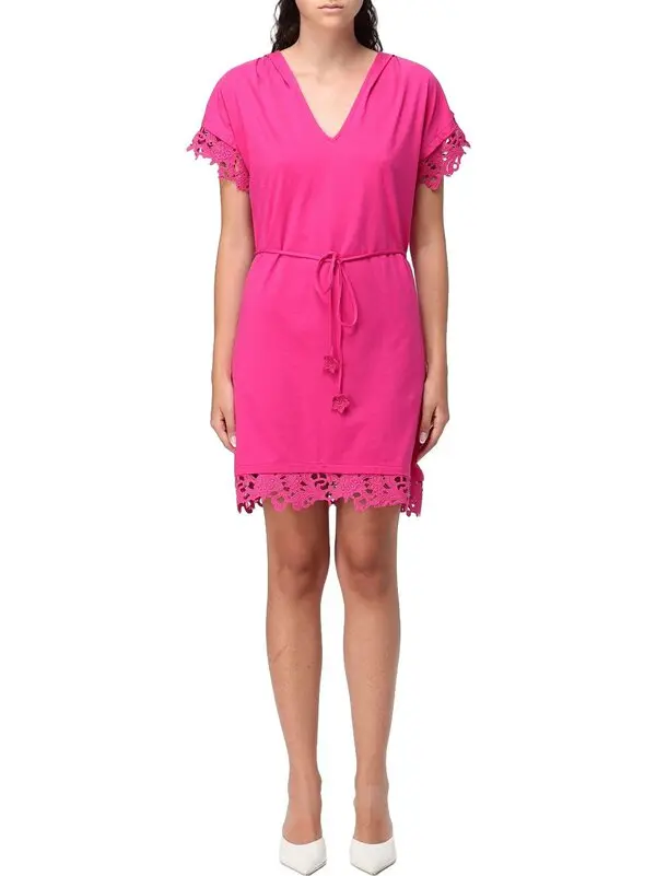 TWINSET Cotton Mini Dress With Embroidered Trim - Fuchsia