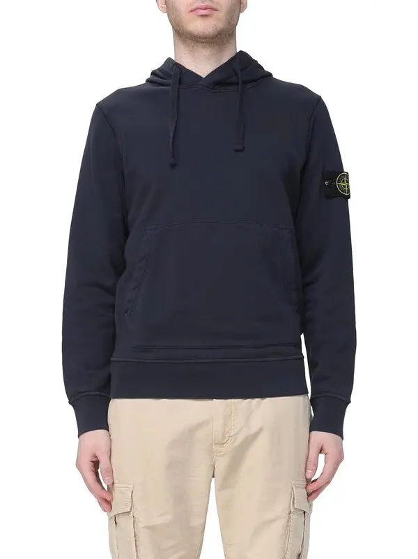Stone Island Relaxed Fit Cotton Hoodie With Kangaroo Pocket - Blue