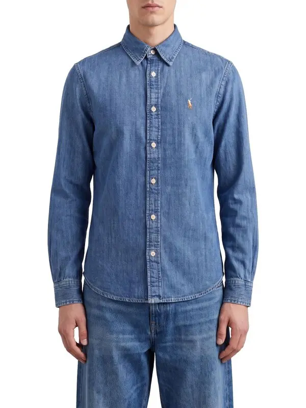 Polo Ralph Lauren Slim Fit Cotton Shirt With Embroidered Pony Logo - Denim