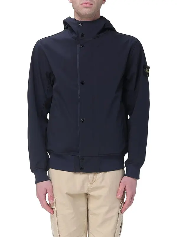 Stone Island Hooded Bomber Jacket In Water-repellent Stretch Tech Fabric - Blue
