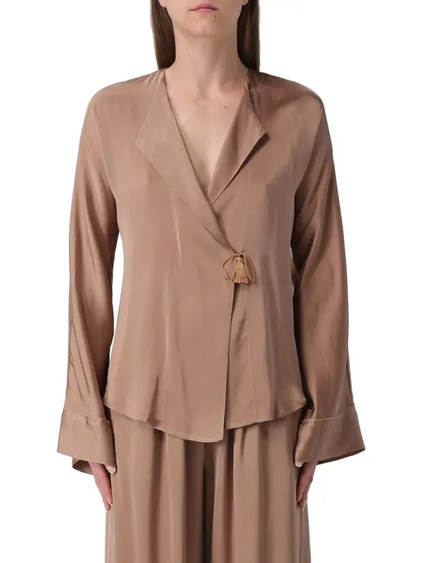 FORTE_FORTE Draped Shirt With Tassel Detail - Walnut