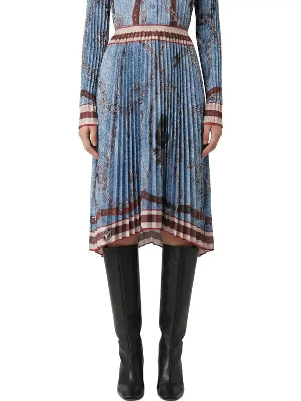 Acne Studios Pleated Crêpe Midi Skirt With Graphic Print - Blue