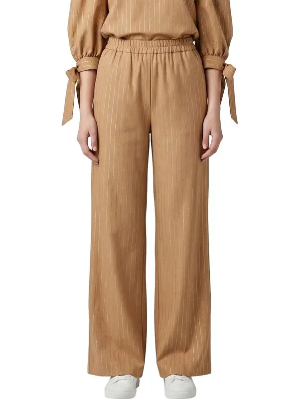 TWINSET Lurex Cotton Blend Palazzo Trousers - Hazel