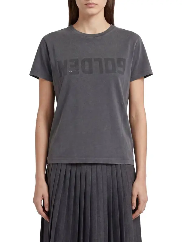 GOLDEN GOOSE Distressed Logo T-shirt - Charcoal