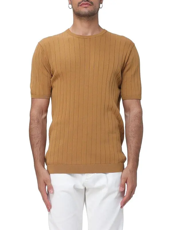PEOPLE OF SHIBUYA Cotton Ribbed Crew Neck Sweater - Camel
