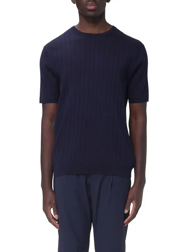 PEOPLE OF SHIBUYA Cotton Ribbed Crew Neck Sweater - Navy