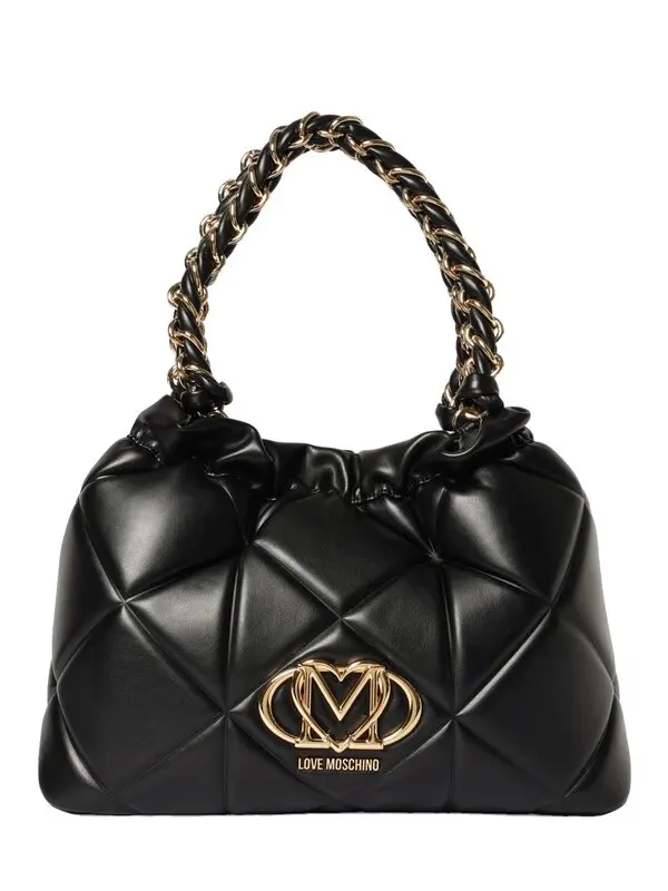 Moschino Quilted Faux Leather Bag With Metal Chain Detail - Black