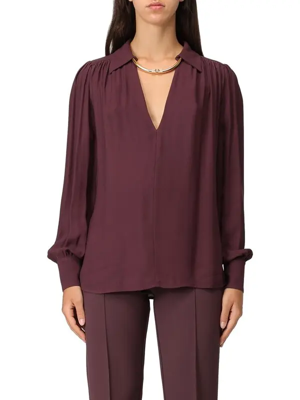 Elisabetta Franchi Long Sleeve Blouse - Wine