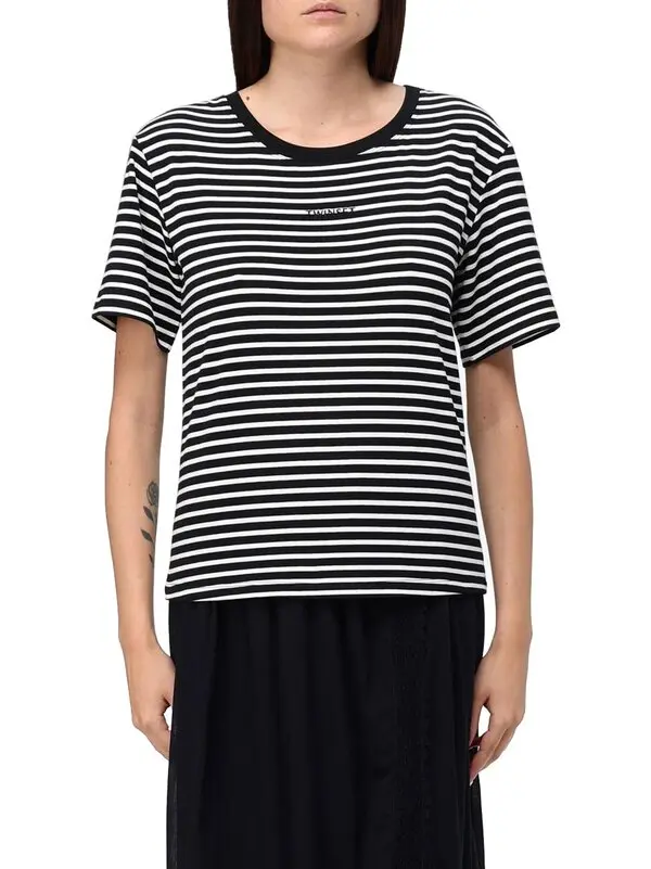 TWINSET Striped Cotton T-shirt With Logo - Black
