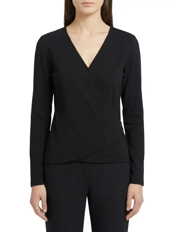 Theory Long Sleeve Wrap Top - Black