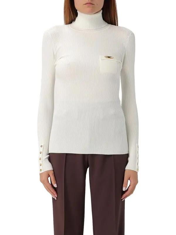 Elisabetta Franchi Ribbed Turtleneck With Pocket Detail - Ivory