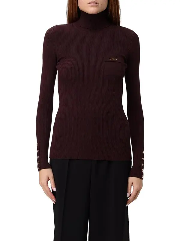 Elisabetta Franchi Ribbed Turtleneck With Pocket Detail - Wine