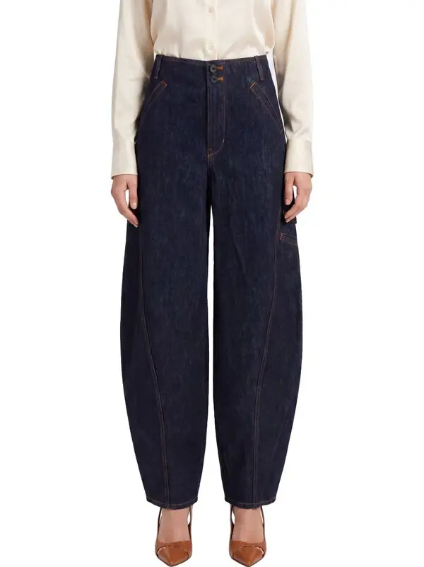 SELF-PORTRAIT High-waisted Wide-leg Cargo Jeans In Cotton Denim - Blue