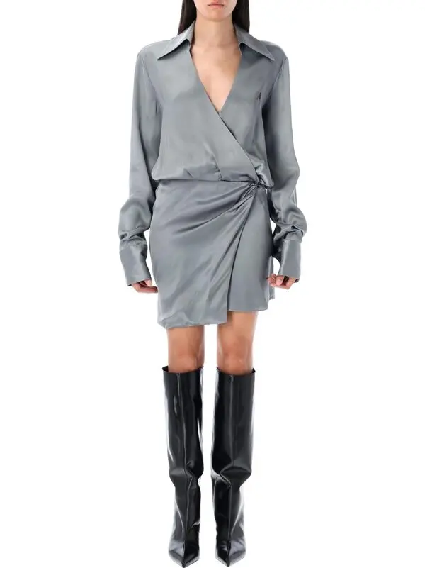 Attico Draped Wrap Dress - Grey