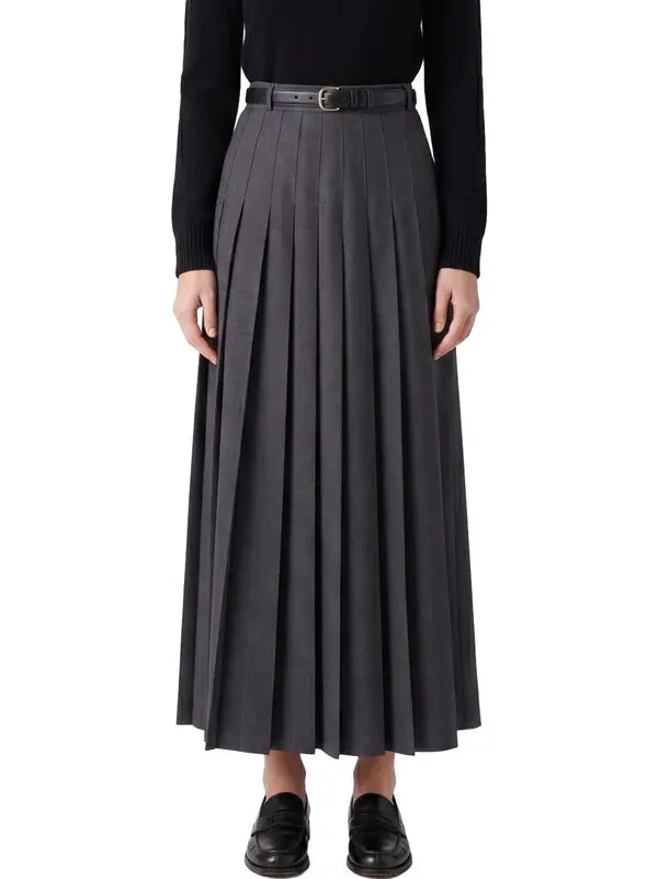 SELF-PORTRAIT High-waisted Pleated Wool-blend Midi Skirt With Belt - Grey