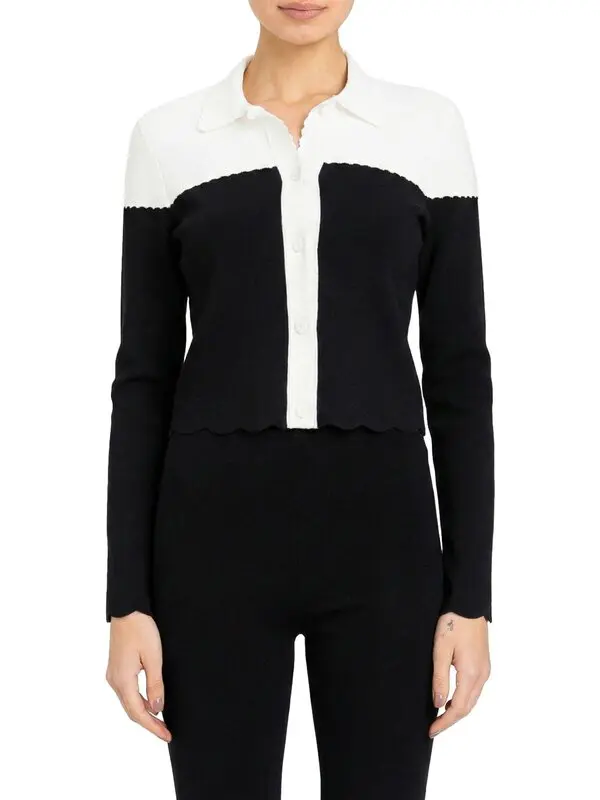 TWINSET Viscose Shirt Style Jacket With Abstract Print And Scalloped Hem - Black