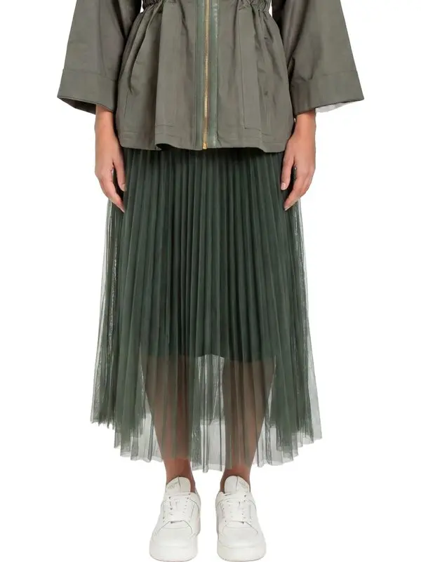 TWINSET Pleated Tulle Maxi Skirt - Green