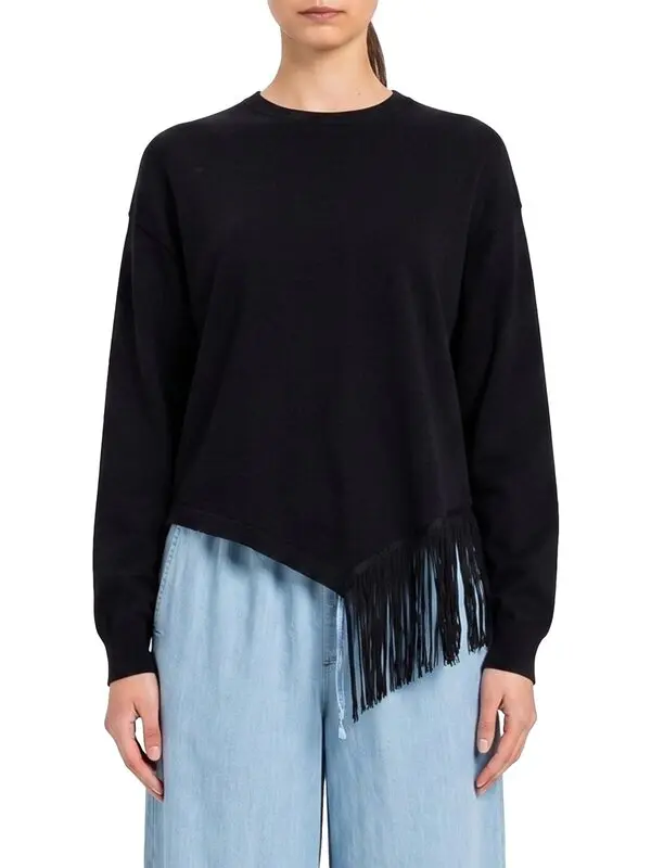 TWINSET Viscose Knit Top With Fringe Detailing - Black