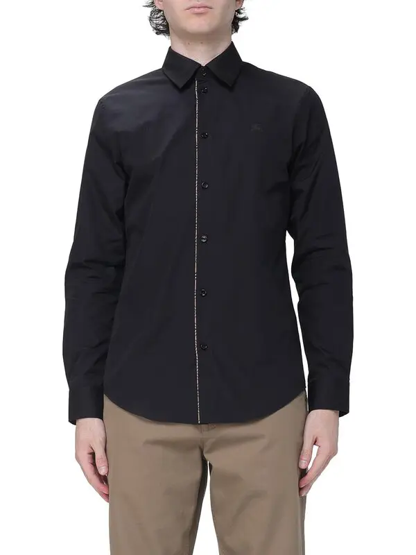 Burberry Slim Fit Cotton Shirt With French Collar And Embroidered Ekd Logo - Black