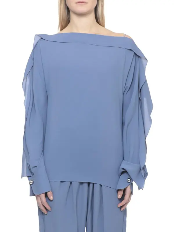 LANVIN Silk Blend Blouse With Ruffles - Blue
