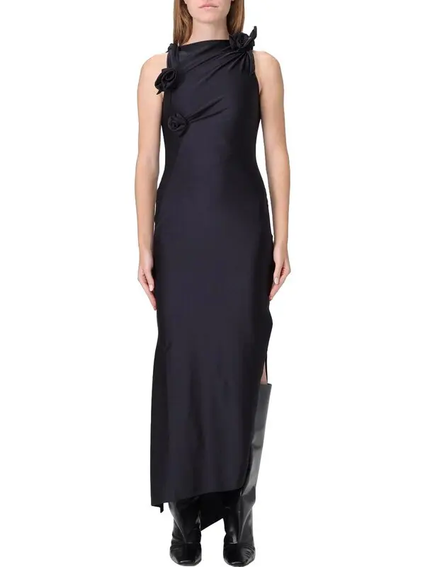 Coperni Asymmetrical Rose Embellished Maxi Dress - Black
