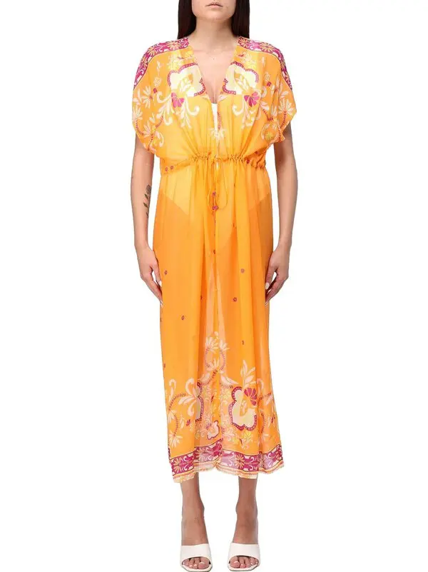 TWINSET Midi Kaftan With Abstract Ethnic Print - Orange